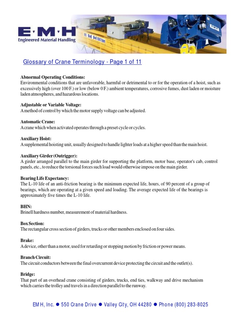 Glossary of Crane Terminology | PDF | Crane (Machine) | Elevator