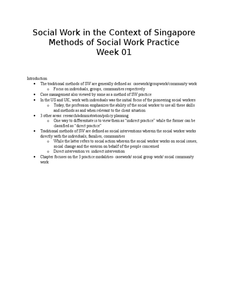 WEEK 01 Methods of Social Work Practice | PDF | Social Group | Social Work