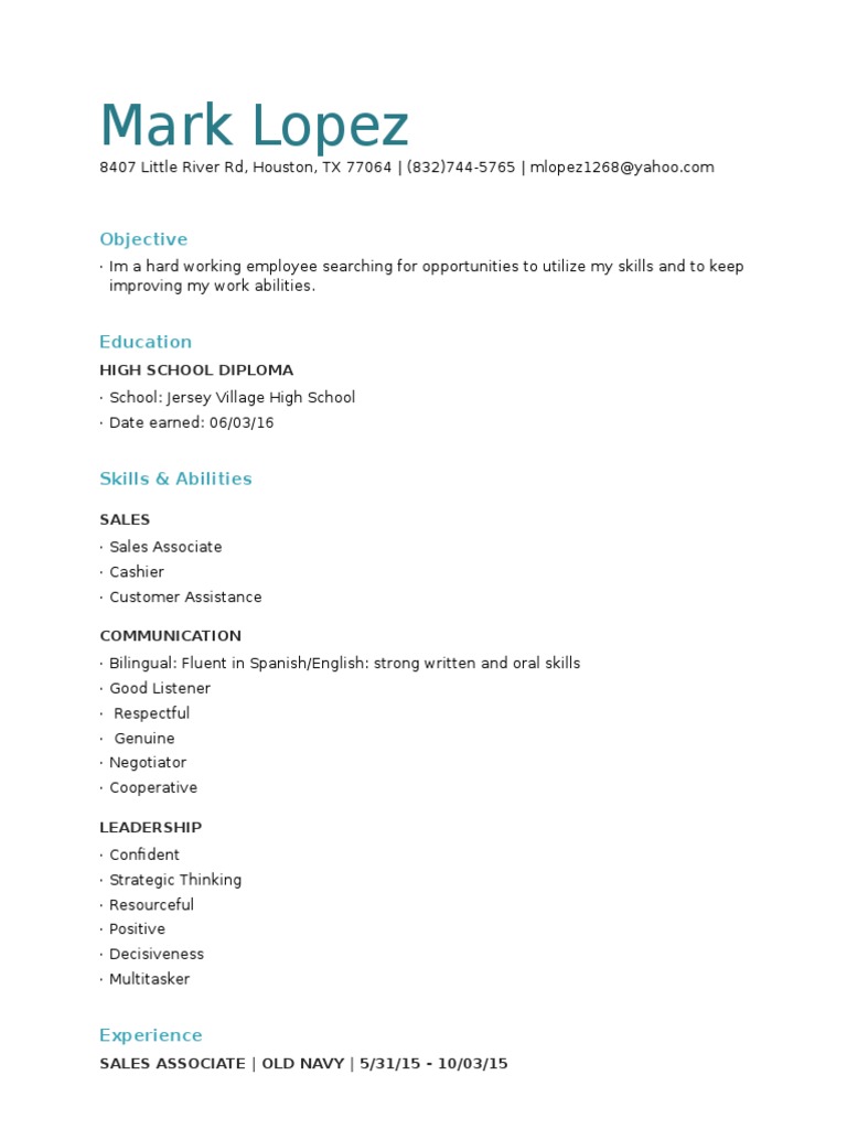 Mark Lopez - Sales Associate Resume | PDF