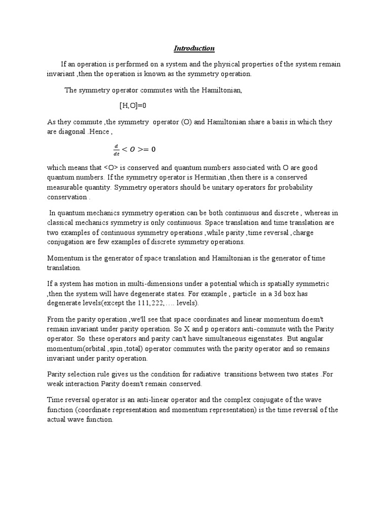 Symmetry in QM | PDF | Hamiltonian (Quantum Mechanics) | Geometry