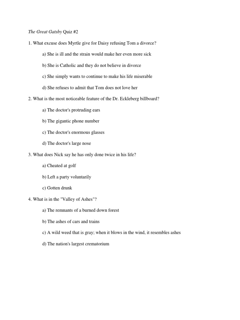 The Great Gatsby Quiz 2 | PDF