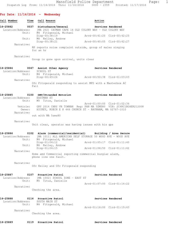 Police Log November 16, 2016 | Land Vehicles | Industries | Free 30-day ...