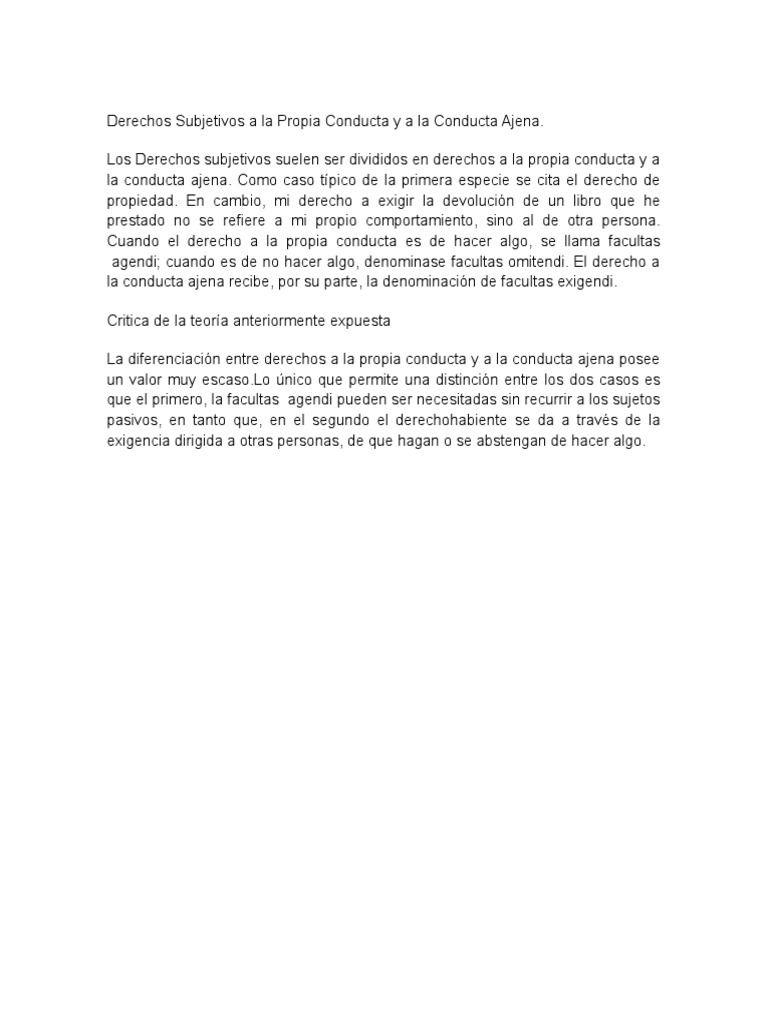 Derechos Subjetivos: Conducta Propia y Ajena | PDF | Comportamiento ...