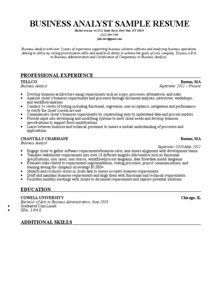Business Analyst Resume Sample | PDF | Business Analysis | Agile ...
