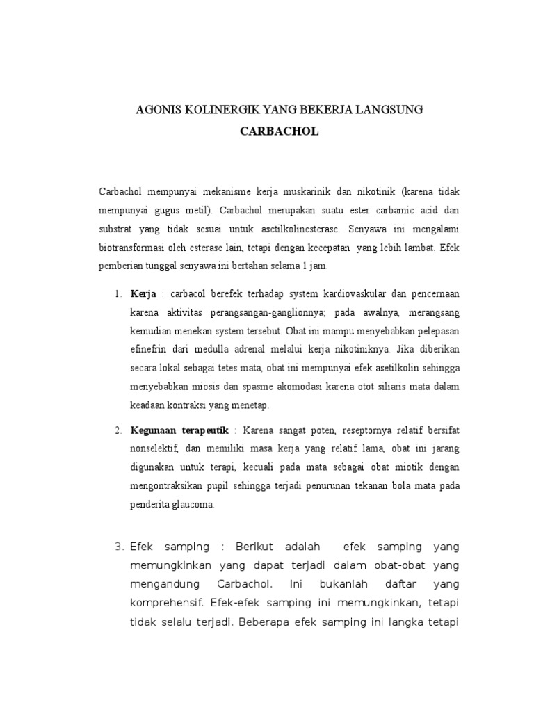 Carbachol: Agonis Kolinergik dan Efeknya | PDF | Sains & Matematika