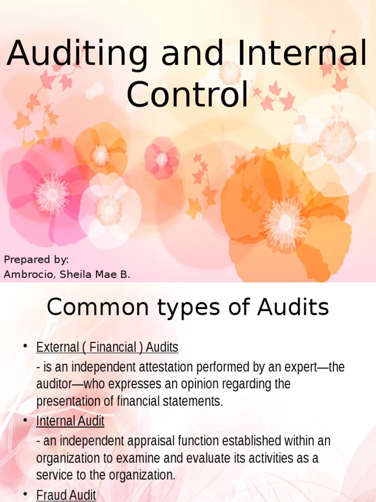 Auditing and Internal Control: Prepared By: Ambrocio, Sheila Mae B ...