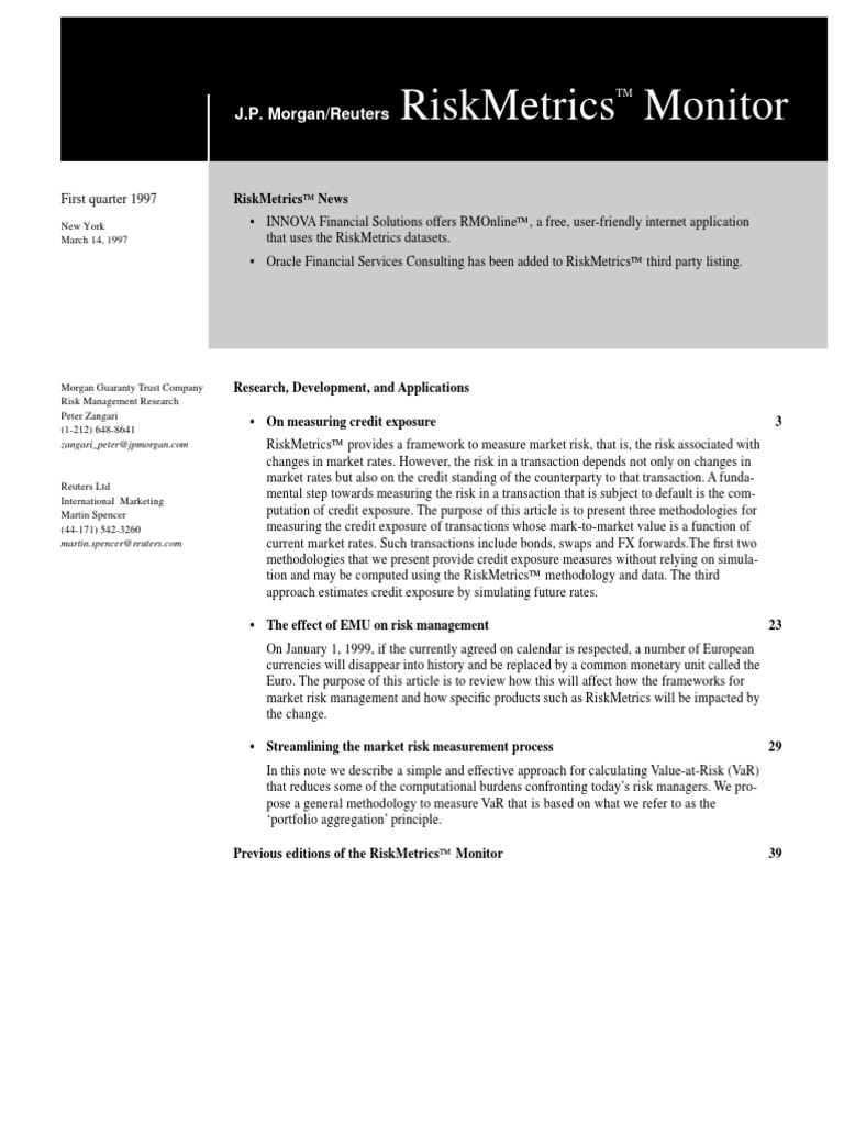 RiskMetrics (Monitor) 1 | PDF | Swap (Finance) | Mark To Market Accounting