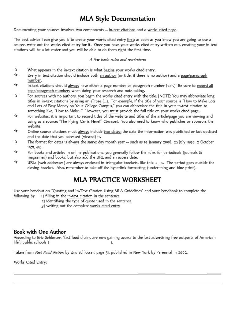 mla worksheet-220 | Citation | Publishing