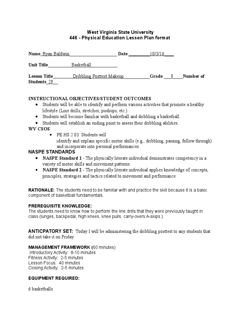 Basketball Dribbling Posttest Plan | PDF | Cognition | Pedagogy
