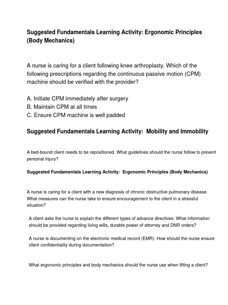 Ergonomic principles body mechanics nursing | PDF | Electronic Health ...