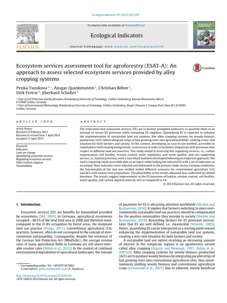 Ecosystem Services Assessment Tool For Agroforestry (ESAT-A) Anapproach ...