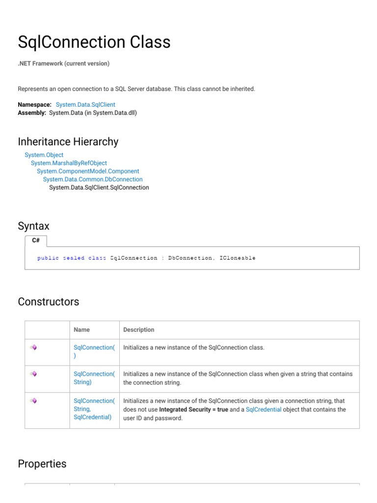 Sqlconnection Class System Data Sqlclient Pdf Microsoft Sql Server Database Transaction