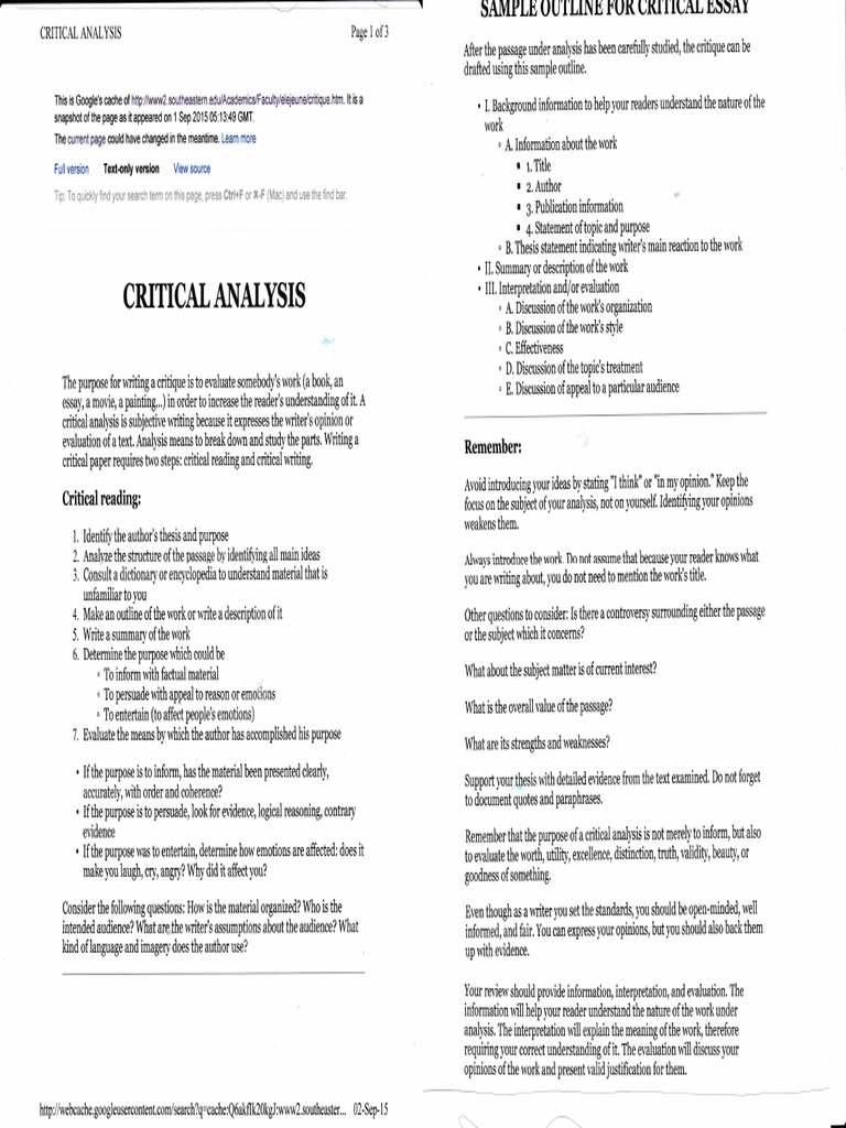 4.critical Analysis - Sample.outline | PDF
