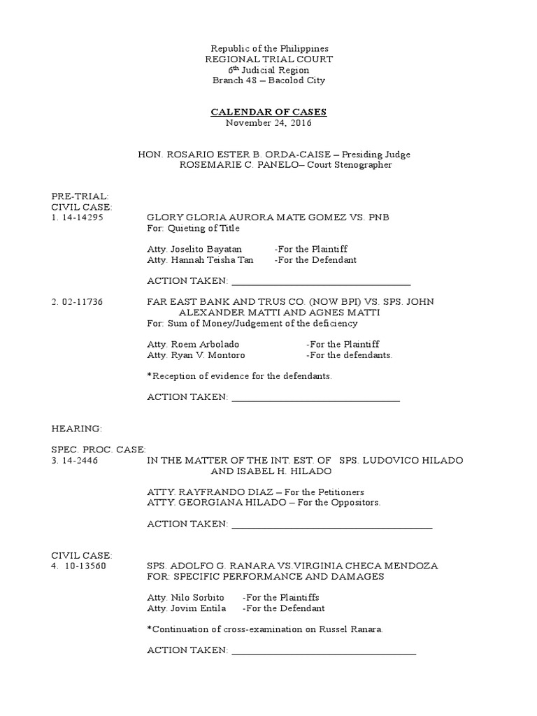Calendar of Cases | PDF | Legal Concepts | Criminal Justice