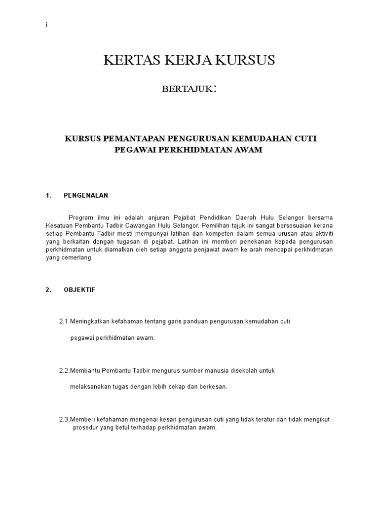 Kertas Kerja Kursus Cuti | PDF