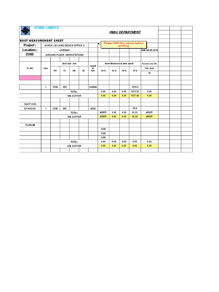 Ducting Estimation - Rectangular Ducting | PDF