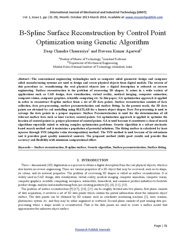 B Spline Surface Reconstruction By Control Point Optimization Using Genetic Algorithm 135 Pdf