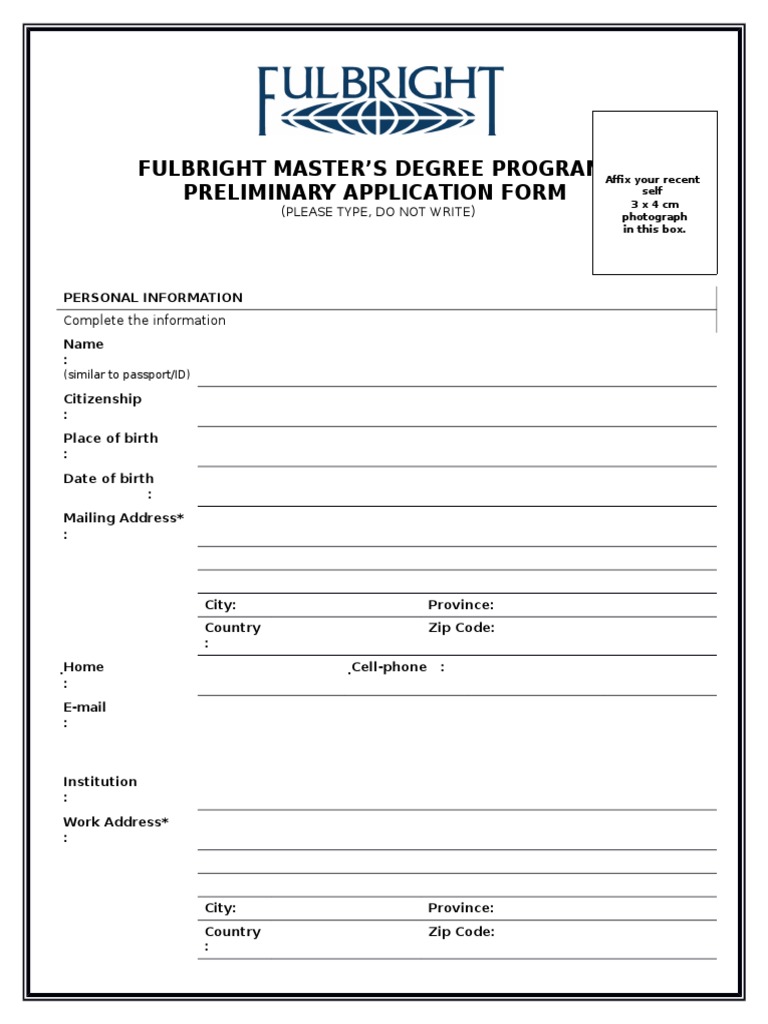 Fulbright Master Application Form | PDF