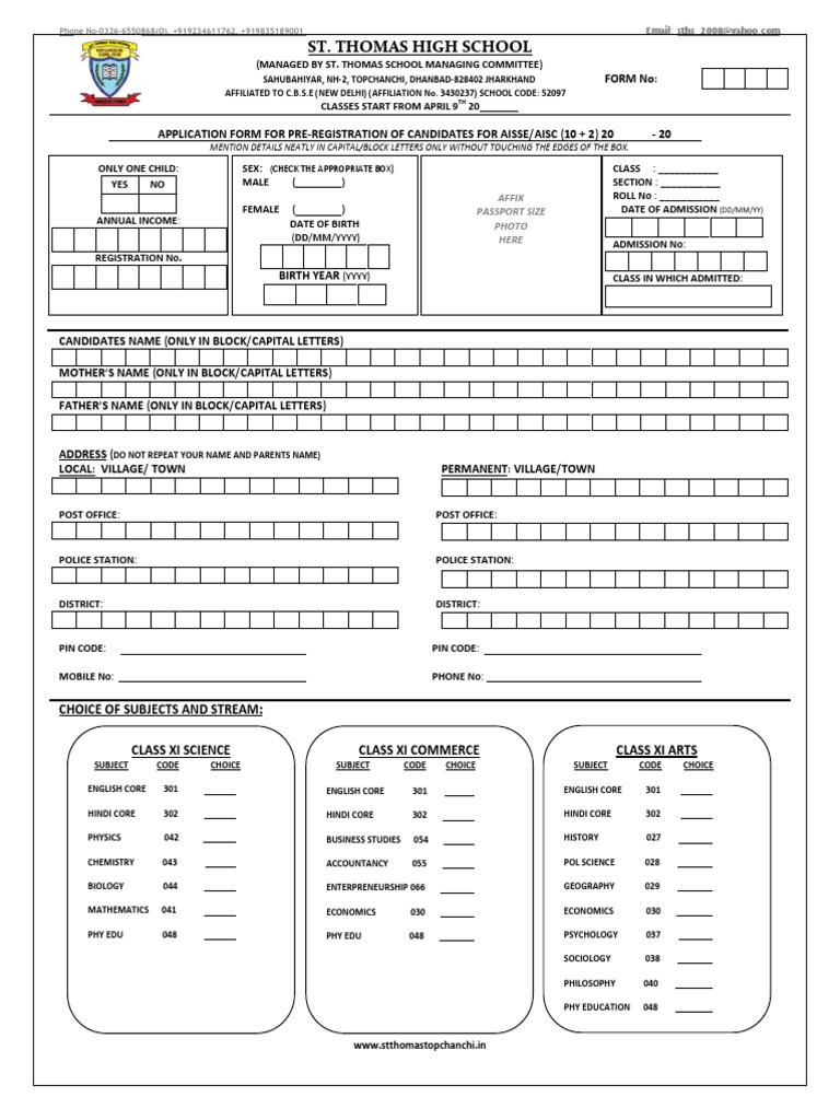 Admission Form Class Xi PDF | PDF | University And College Admission ...