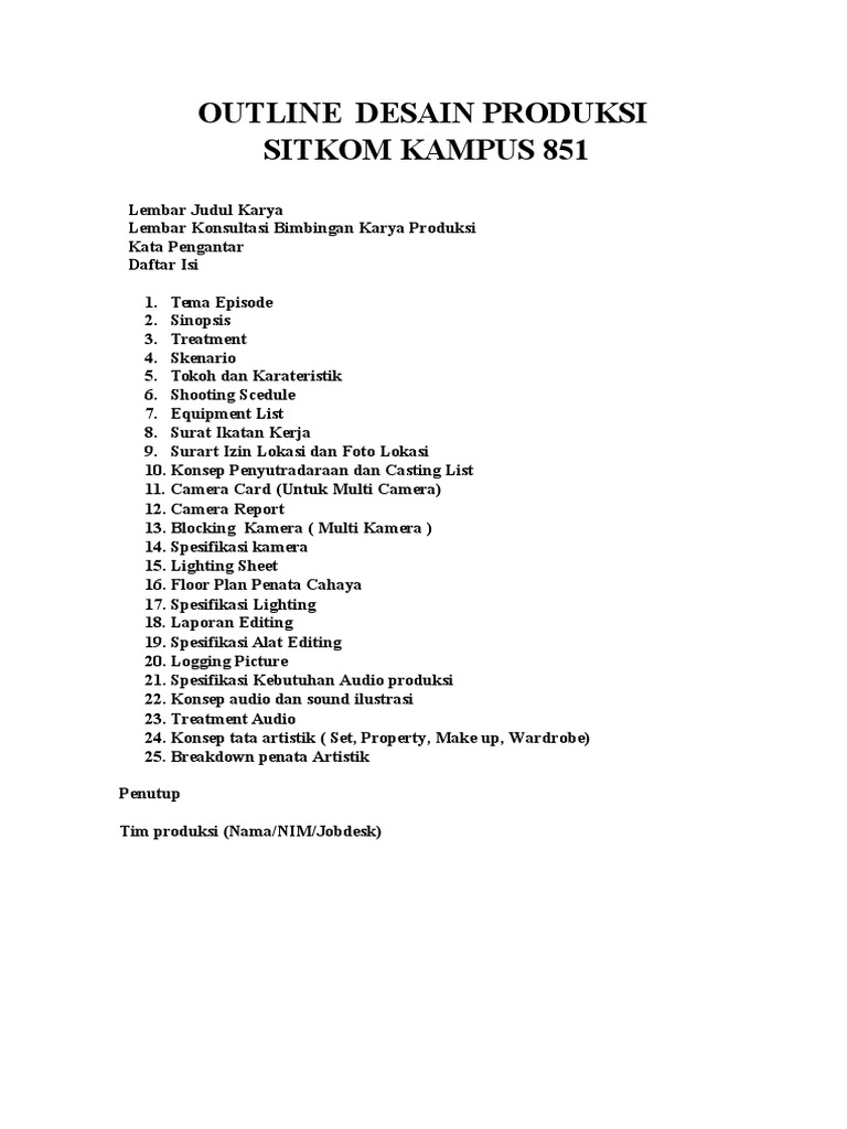 Outline Desain Produksi Sitkom 851 | PDF
