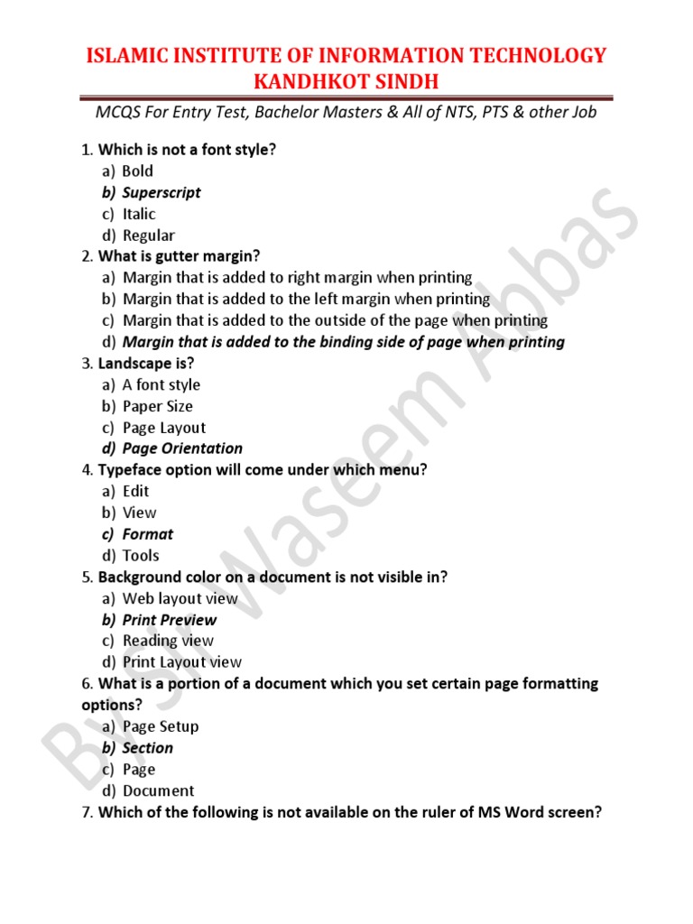 Ms Word Mcqs | PDF | Typefaces | Page Layout Ms Word Mcqs | PDF | Typefaces | Page Layout