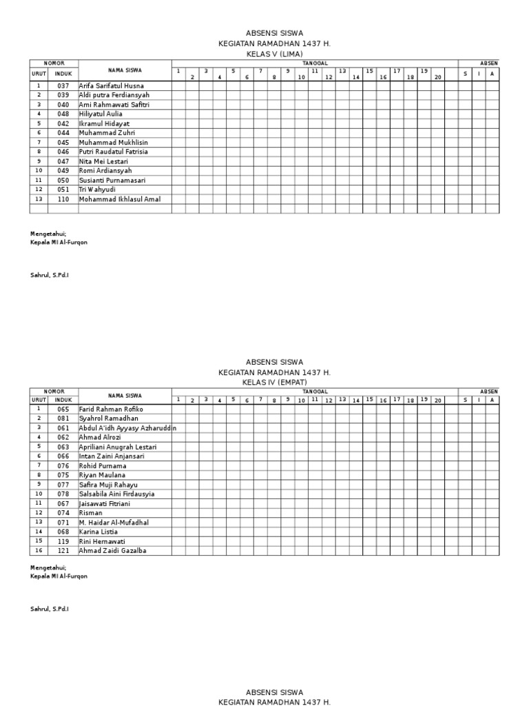 Absen Kegiatan Ramadhan | PDF