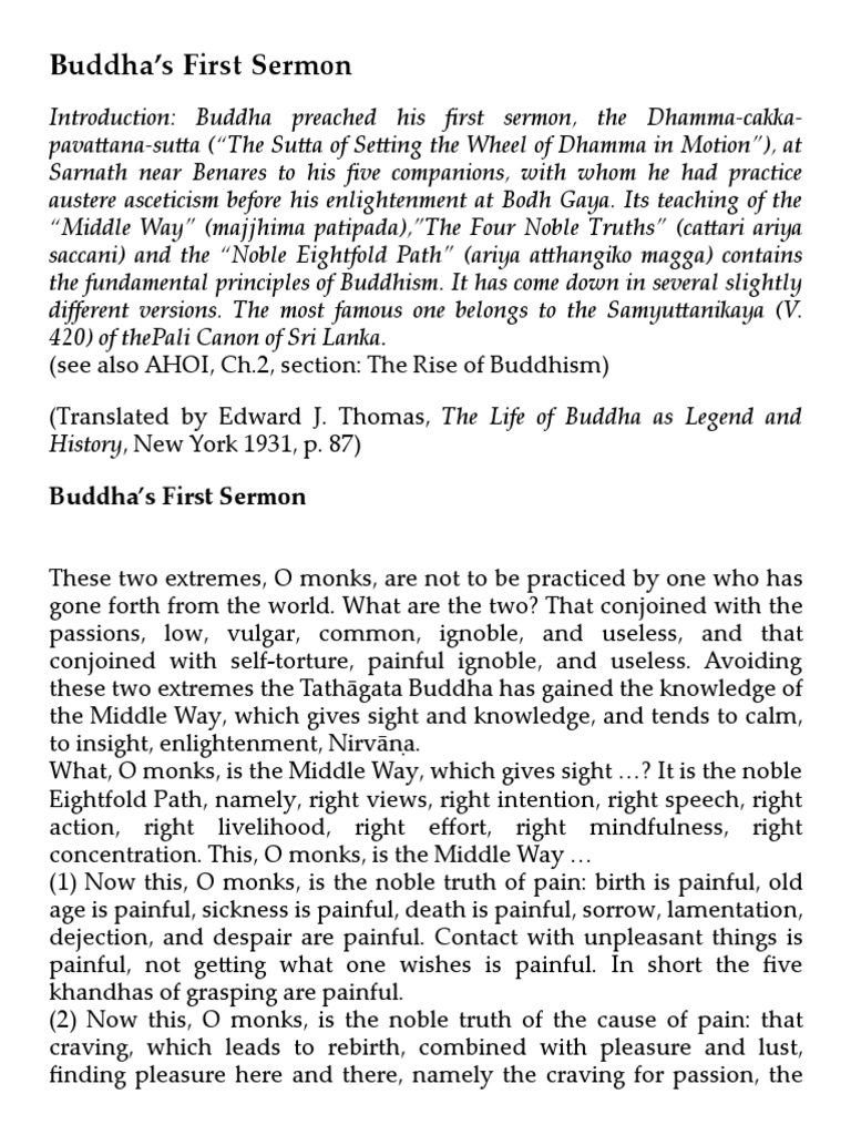 Buddha's First Sermon Overview | PDF | Noble Eightfold Path | Gautama ...
