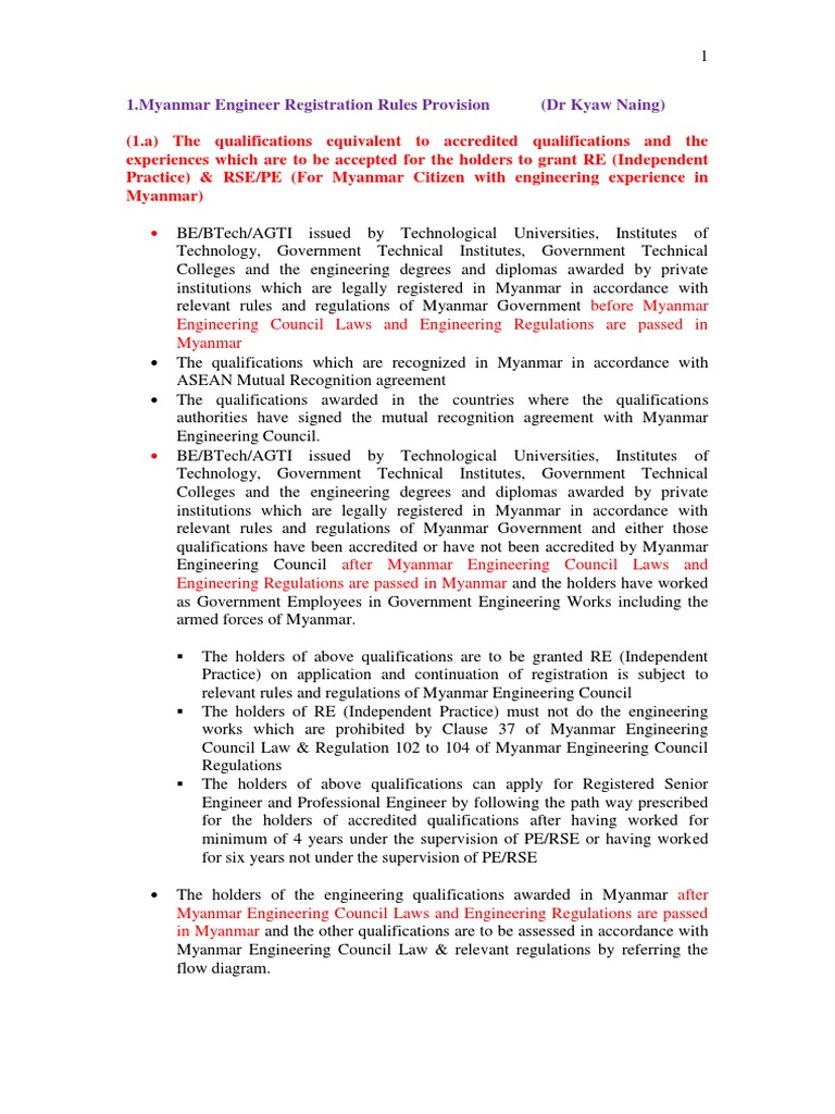 Myanmar Engineering Registration Guidelines | PDF | Engineer | Career ...