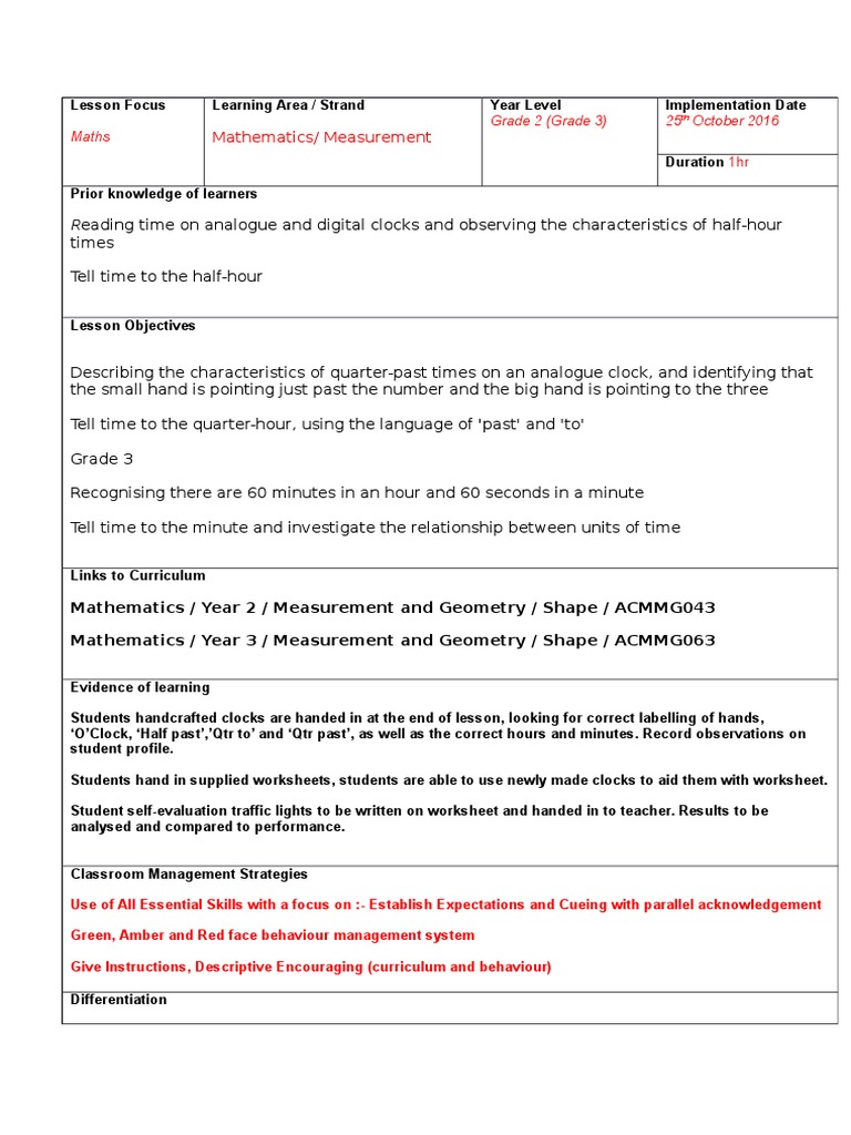 Maths Time - Lesson Plan 1 | PDF | Classroom | Lesson Plan