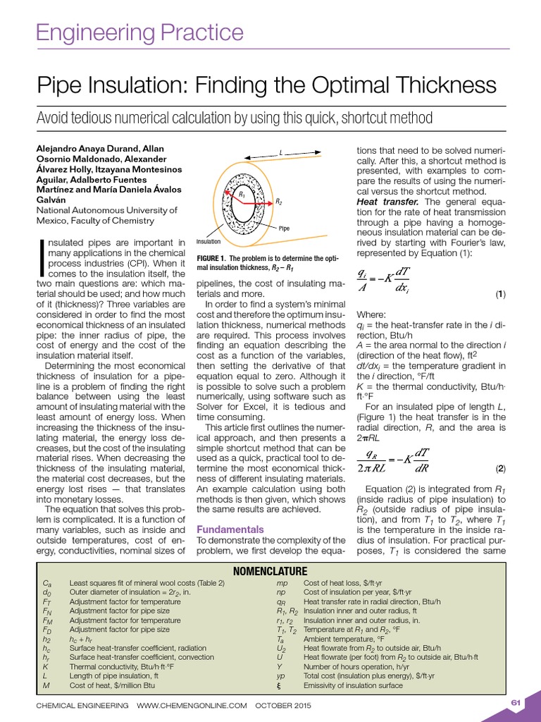 Pipe Insulation - Finding The Optimal Thickness | PDF | Thermal ...