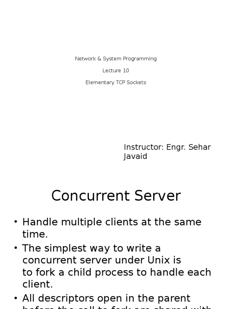 Instructor Engr Sehar Javaid Network And System Programming Elementary Tcp Sockets Pdf