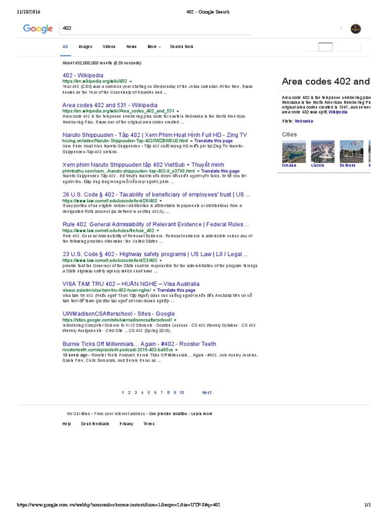 Area Codes 402 and 531: About 452,000,000 Results (0.39 Seconds) | PDF