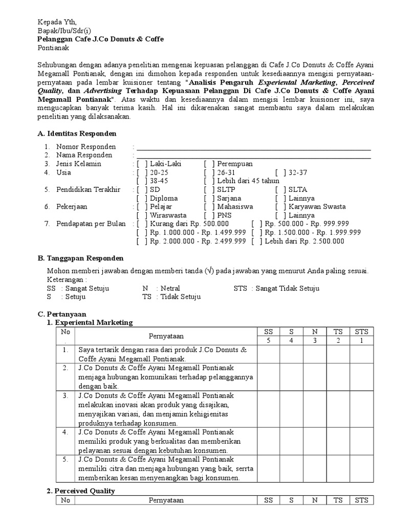 Contoh Kuisioner Penelitian | PDF