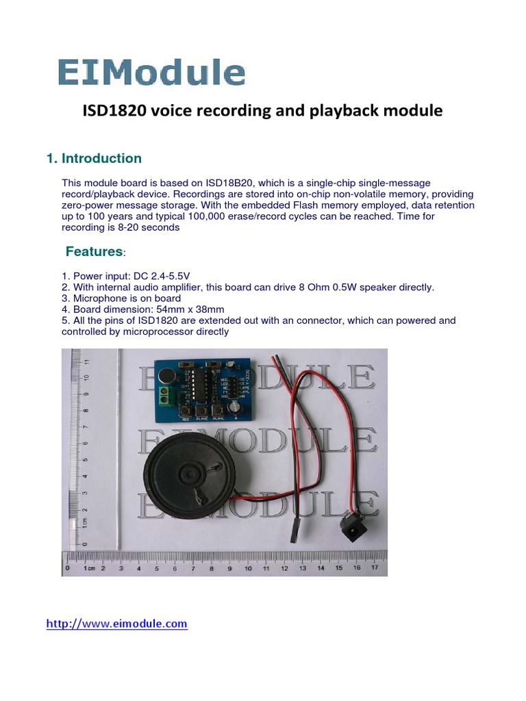 EIM353 ISD1820 Module Manual V01 PDF | PDF | Loudspeaker | Flash Memory