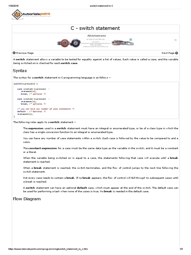 Switch Statement in C | PDF