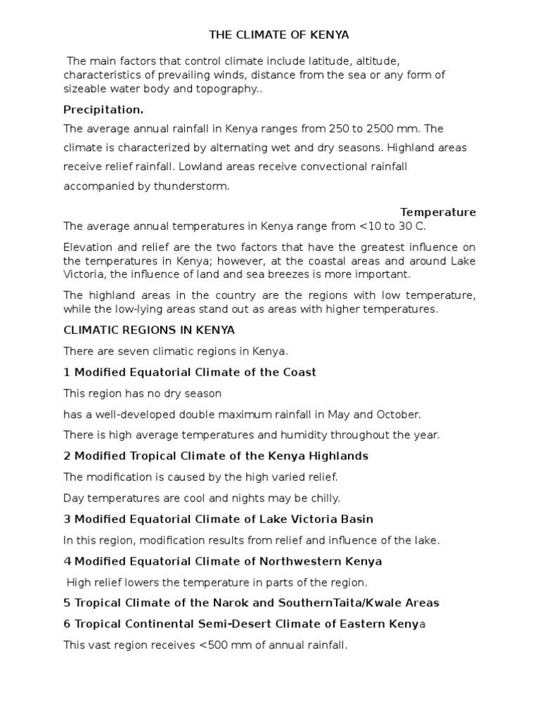 The Climate of Kenya | PDF | Climate | Precipitation