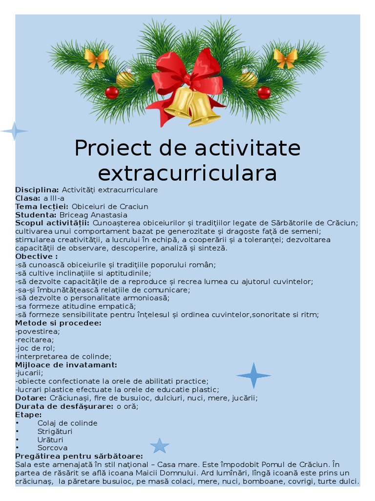 Proiect de Activitate Extracurriculara | PDF