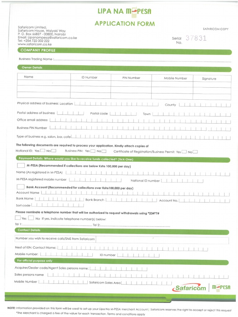Lipa Na Mpesa App Form | PDF