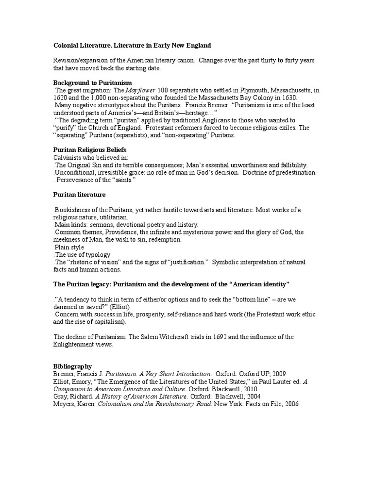 Colonial Literature. Literature in Early New England | PDF