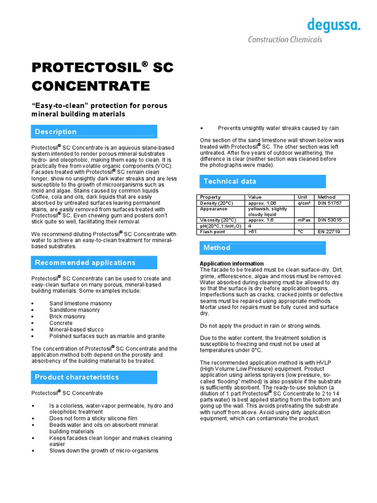 TDS - Protectosil SC Concentrate | PDF | Porosity | Water