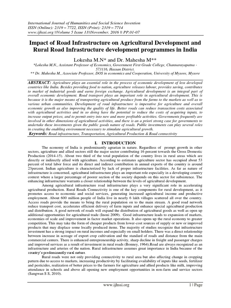 Road Infrastructure's Impact on Indian Agriculture | PDF | Development ...