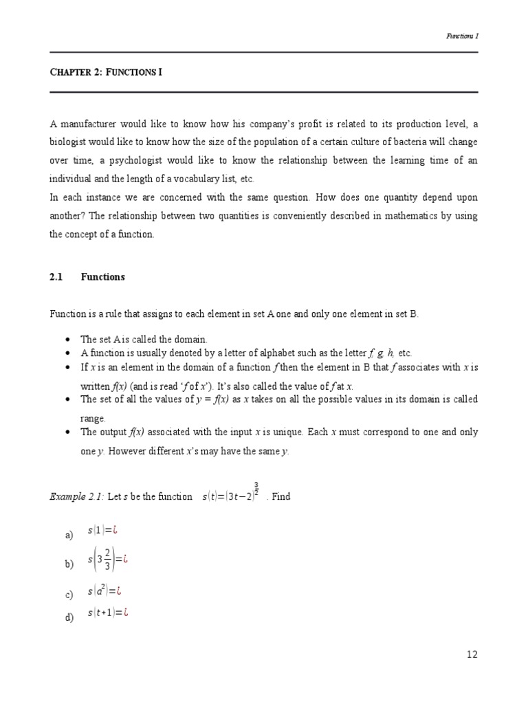 Chapter 2 Functions I | PDF