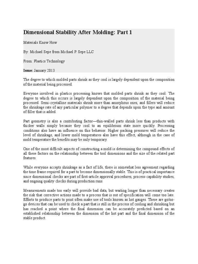 Dimensional Stability After Molding | PDF | Polymers | Nylon