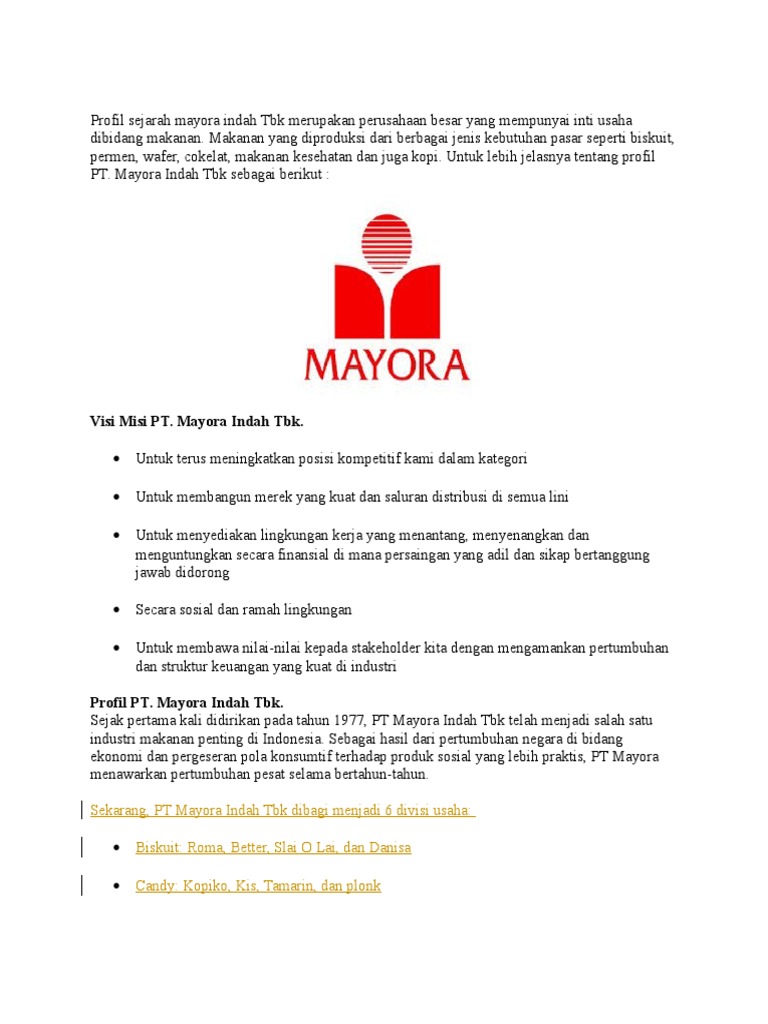 Profil Sejarah Mayora Indah TBK | PDF
