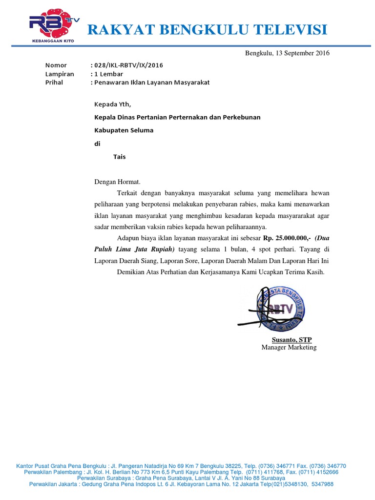 Penawaran Distanak Seluma Kop TTD PDF | PDF