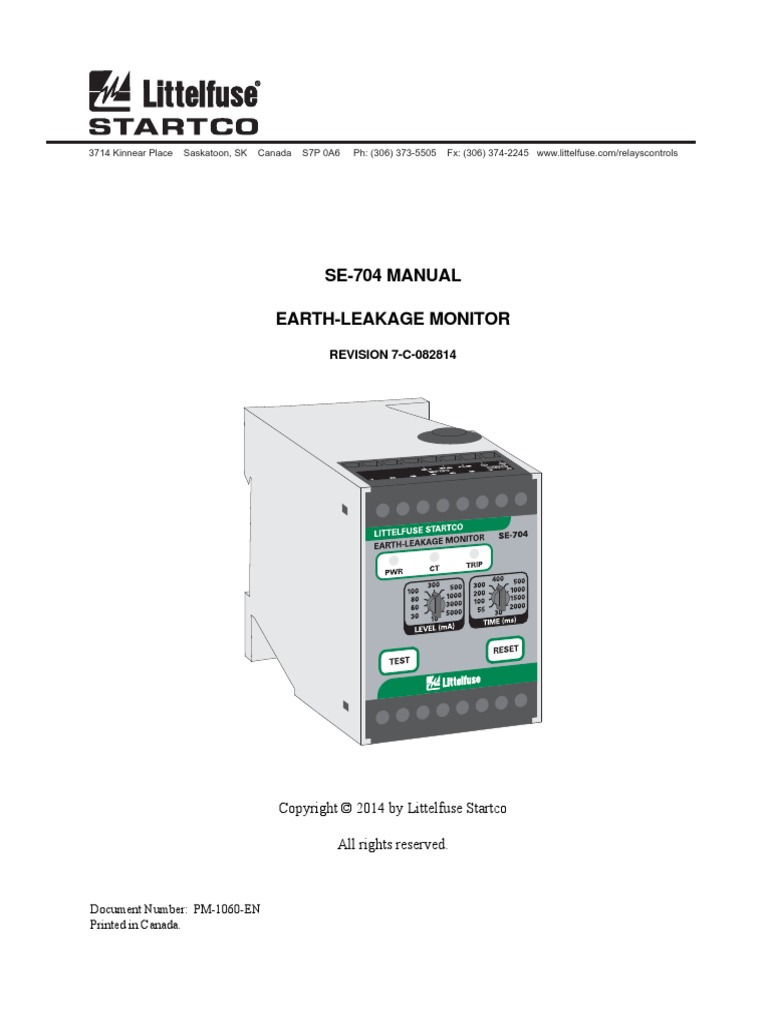 Littelfuse ProtectionRelays SE 704 Earth Leakage Monitor Manual | PDF ...