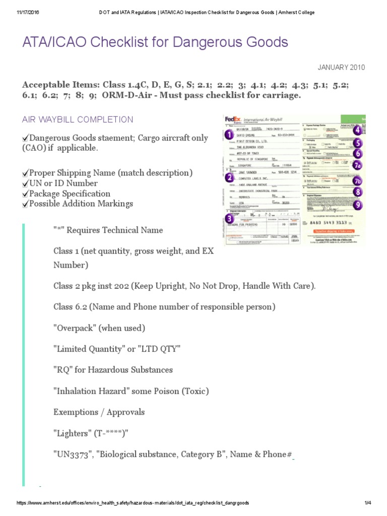 DOT and IATA Regulations - IATA - ICAO Inspection Checklist For ...
