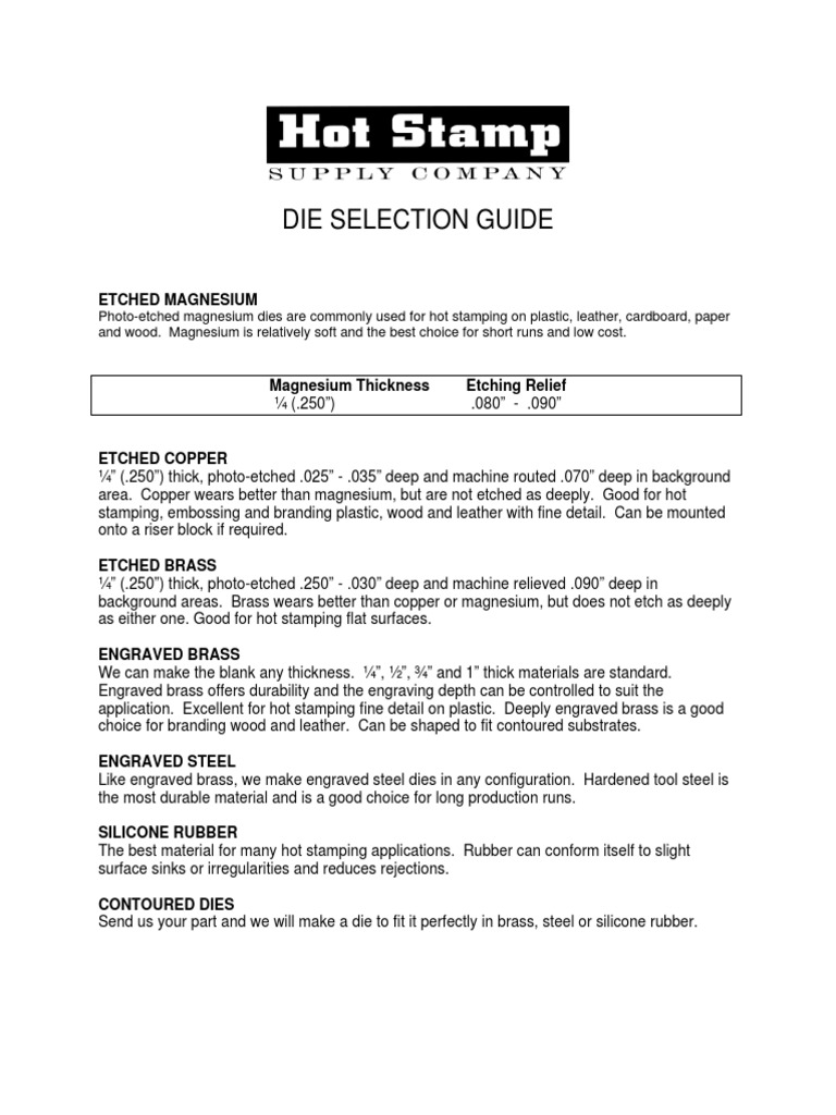 Die Selection Guide | PDF