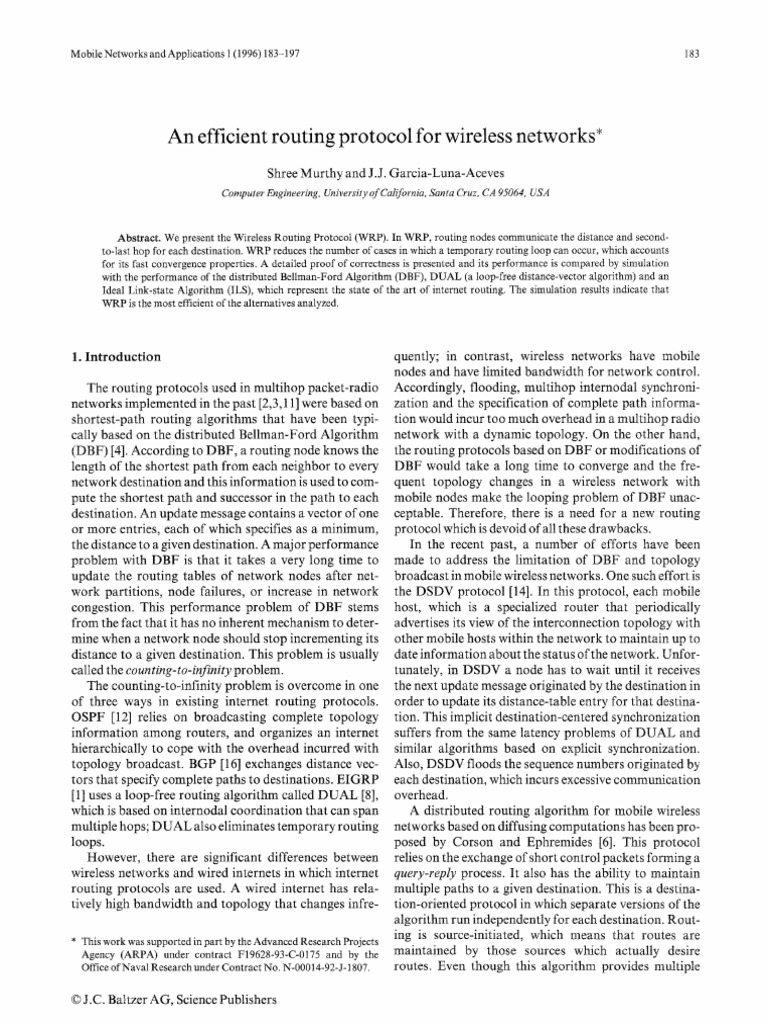 WRP An Efficient Routing Protocol For Wireless Networks | PDF | Routing | Transmission Control ...
