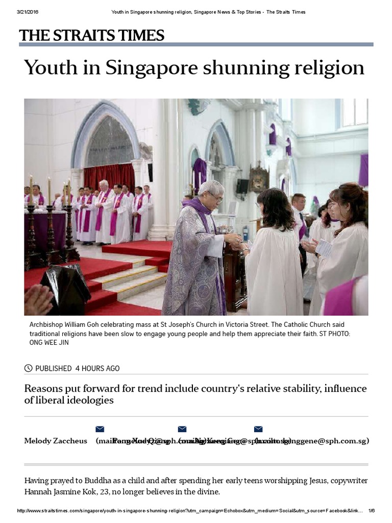Youth in Singapore Shunning Religion (The Straits Times) (2016) | PDF ...
